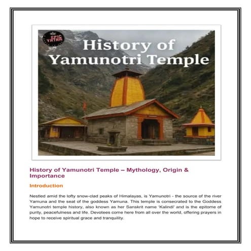 Yamunotri Temple History - Significance & Importance | PDF