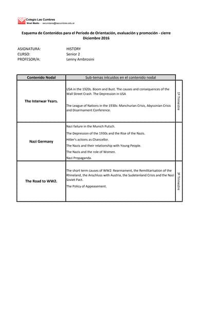History S1 Esquema de contenidos nodales - Dic 2016 | PDF