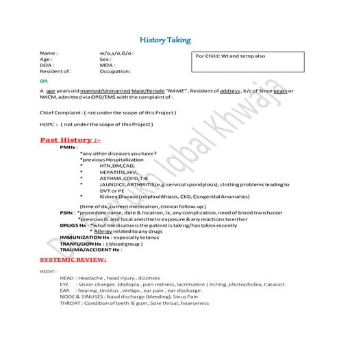 History taking (Easy Systemic Review) (Surgery Oriented) | PDF