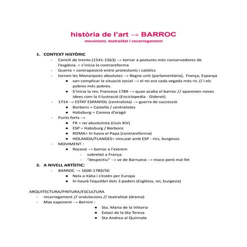 HISTÒRIA DE L'ART - BARROC - selectivitat 2025 | PDF