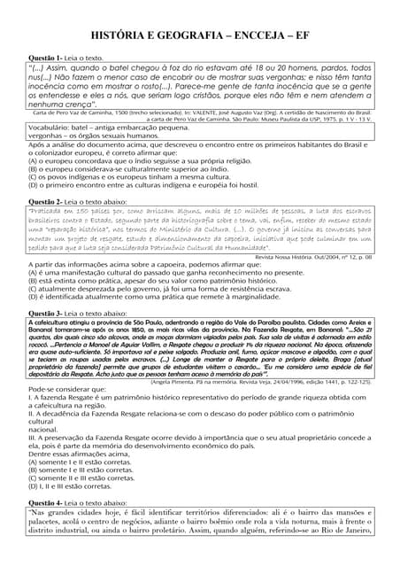 Atividade avaliatíva de geo e hist 3º ano pdf