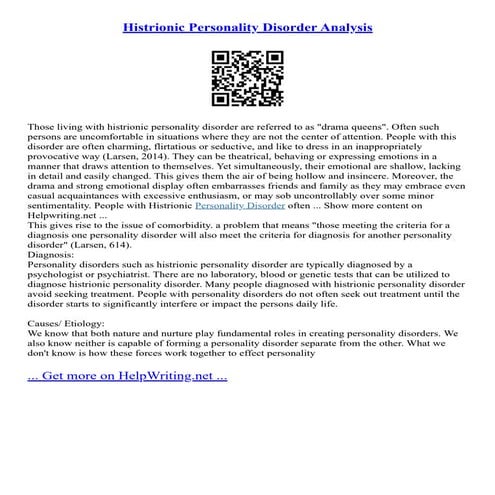 Histrionic Personality Disorder Analysis | PDF | Mental Health ...