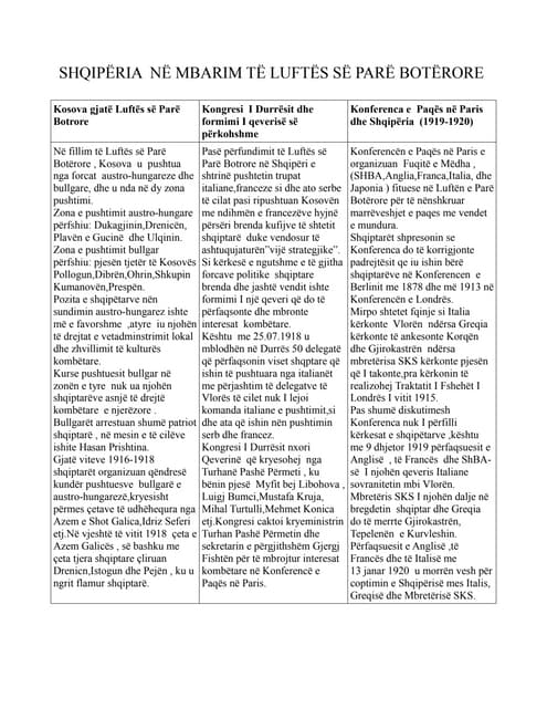 Shqipëria në Luftën e Parë Botërore | PDF