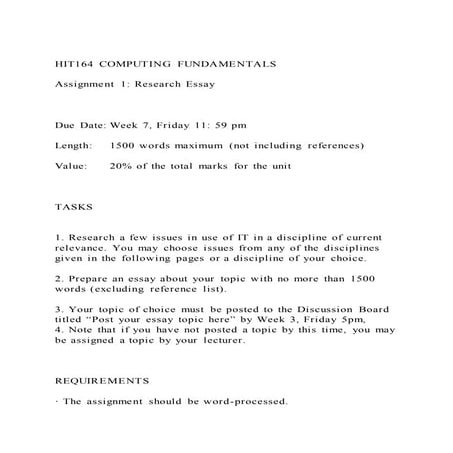 HIT164 COMPUTING FUNDAMENTALSAssignment 1 Research Essay | PDF