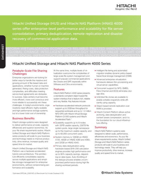 Hitachi NAS Software Datasheet | PDF