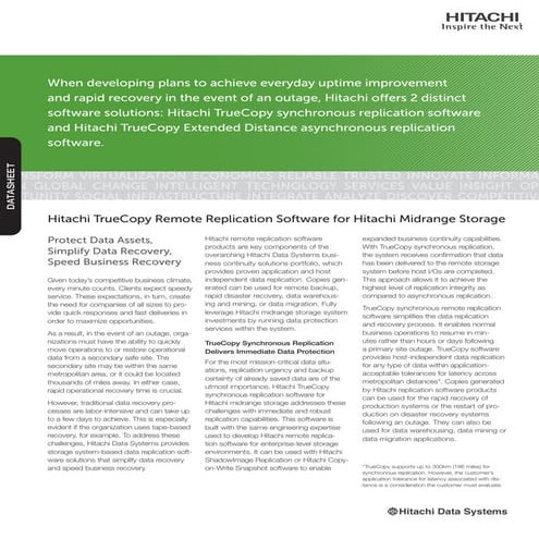 Hitachi Datasheet Remote Replication For Midrange Storage Solutions Pdf