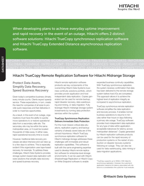 Hitachi Datasheet Remote Replication For Midrange Storage Solutions Pdf