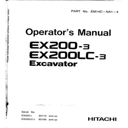 Hitachi EX200LC-3 Excavator operator’s manual SN85166 and up.pdf