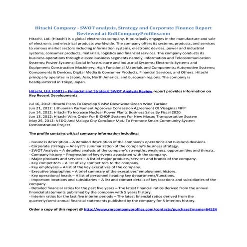 Hitachi finance, swot and strategy report | PDF