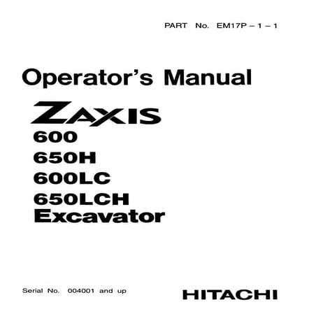 Hitachi zaxis 800 excavator operator manual | PDF