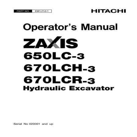 Hitachi zaxis 670 lch 3 excavator operator manual | PDF