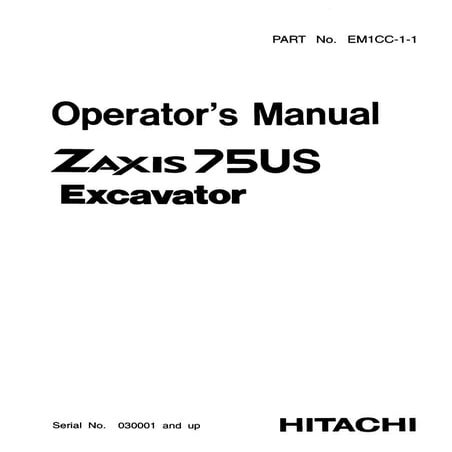 Hitachi zaxis 75 us excavator operator manual sn 030001 and up | PDF ...