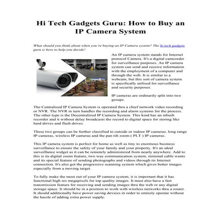 Hi Tech Gadgets Guru: How to Buy an IP Camera System | PDF