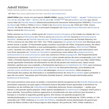 Hitler Biografia Completa em Domínio Público | PDF