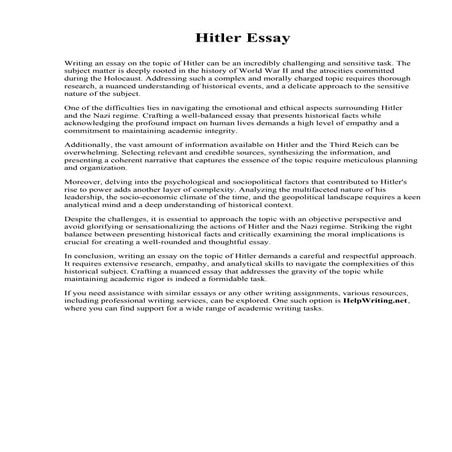 Hitler Essay. University of Louisiana at Monroe | PDF