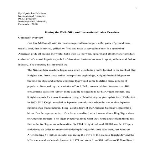Hitting The Wall Nike And International Labor Practices | DOCX
