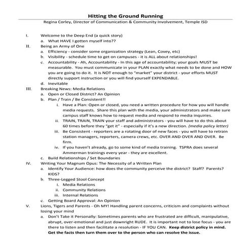 Hitting the ground running notes | DOC