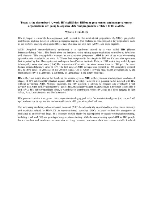 Project Report on AIDS. Class 12 CBSE Science (Biology) project. | PDF