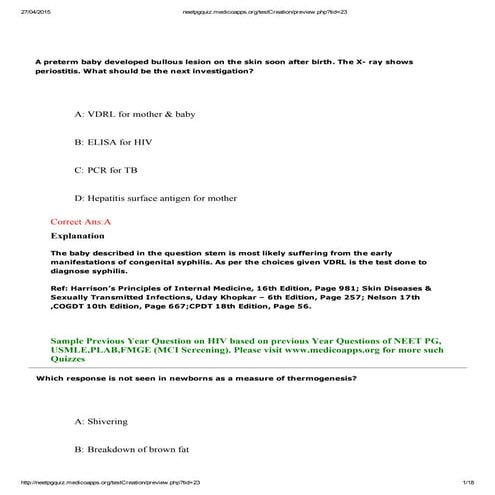 Hiv aids sample questions based on neet pg , usmle, plab and fmge ...