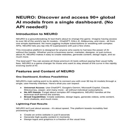 NEURO: Discover and access 90+ global AI models from a single dashboard ...