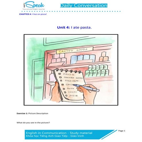 Chapter 4 unit 4. i ate pasta | PDF