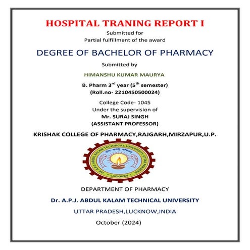 HOSPITAL TRAINING REPORT- I FOR USED AS HOSPITAL EXPERIENCE | PDF