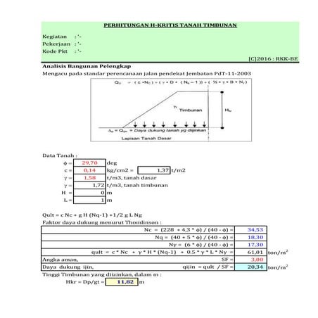 H kritis dan stabilitas talud jembatan | PDF