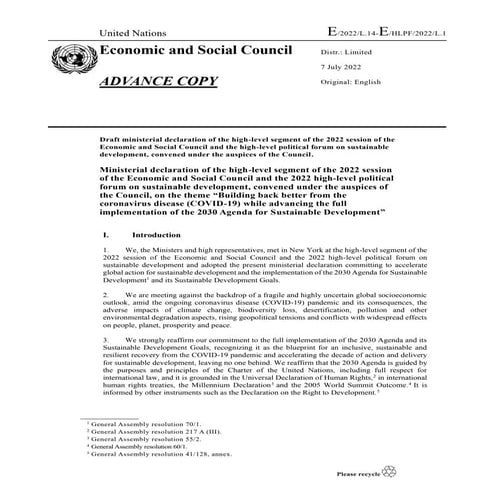 UN SDG Summit 2023: Political Declaration SDGs 2023 | PDF