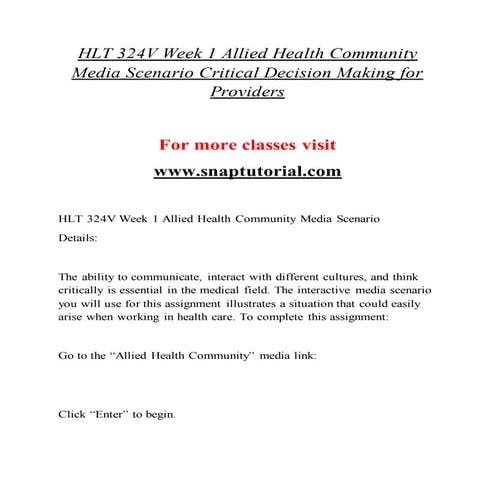 Hlt 324 v Effective Communication / snaptutorial.com