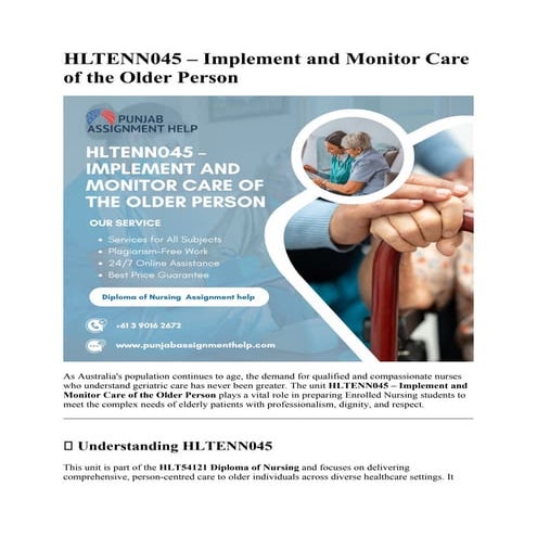 HLTENN045 – Implement and Monitor Care of the Older Person | PDF