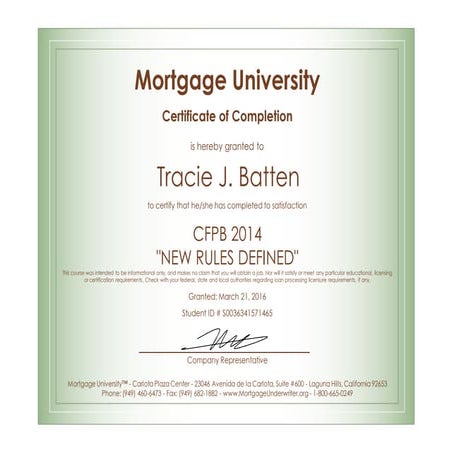 8 cfpb 2014 certificate_tracie_batten | PPT | Free Download
