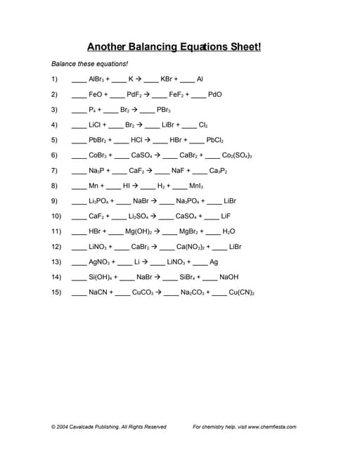 Balancing Equations Questions and Answers | DOC | Chemistry | Science