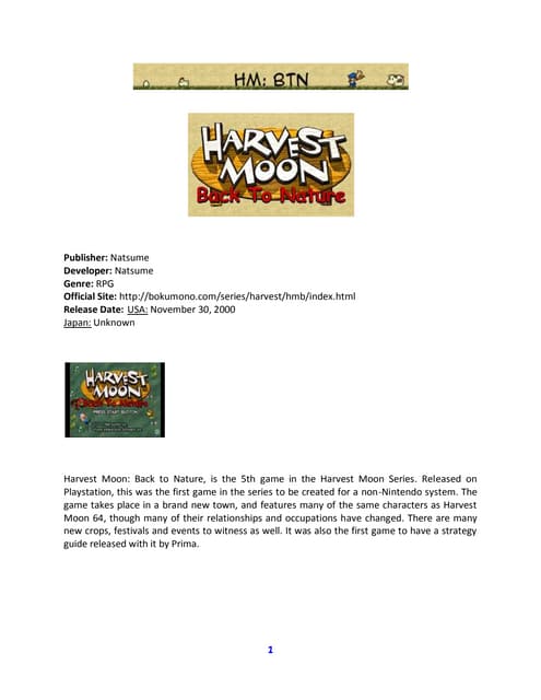 Harvest moon btn | PDF