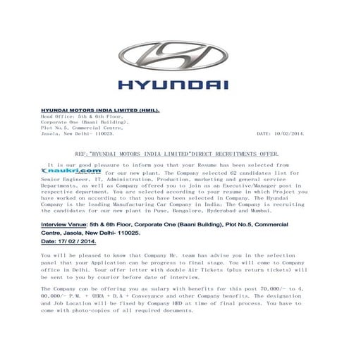Hmil hyundai motors_india_limited__interview_call | PDF