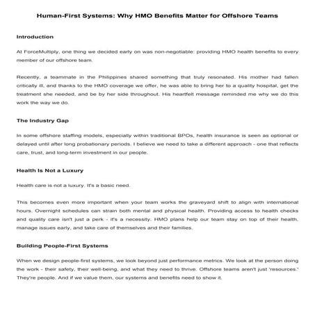 Title: Human-First Systems: Why HMO Benefits Matter for Offshore Teams | PDF