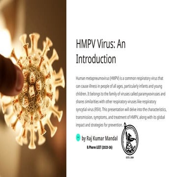 HMPV Virus An Introduction on Slideshare by Raj Kumar Mandal | PDF