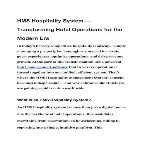 HMS Hospitality System — Transforming Hotel Operations for the Modern ...