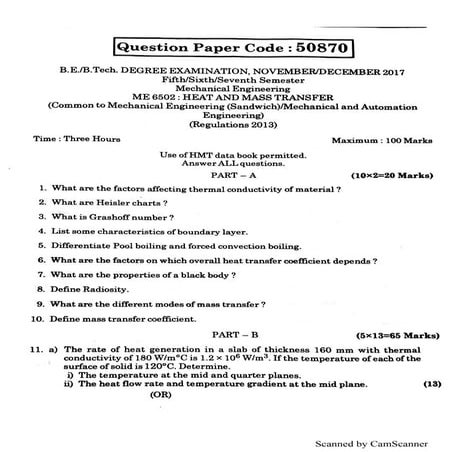 Hmt question paper nov 2017 | PDF