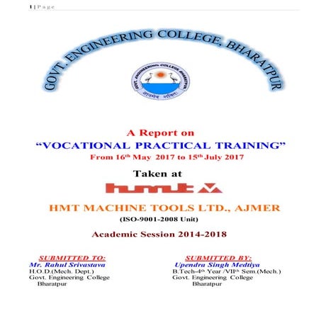 HMT Machine Tool Ltd. Ajmer Report | DOCX