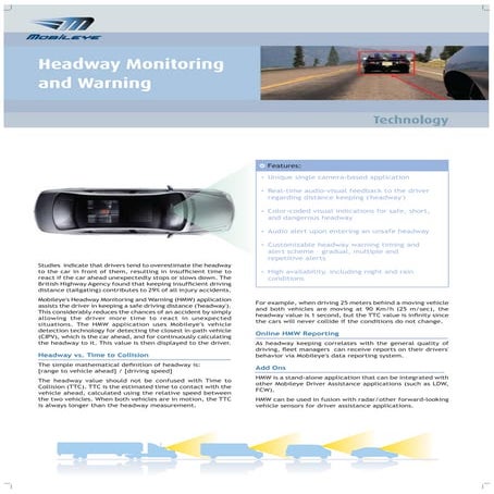 Headway Monitoring & Warning Technology - Brochure | PDF