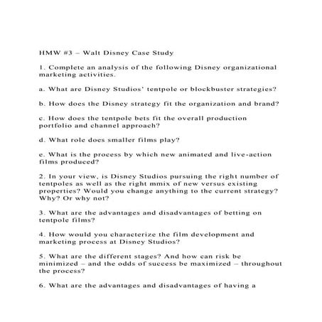 HMW #3 – Walt Disney Case Study1. Complete an analysis of th.docx