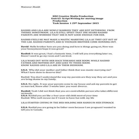 HNC creative media production unit 63 script writing for moving image ...