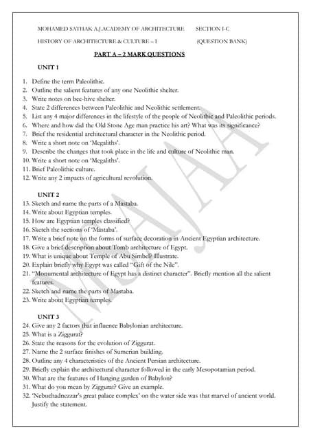 HISTORY OF ARCHITECTURE question papers | PDF