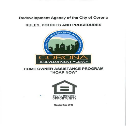 Corona Redevelopment Agency - HOAP Now Guidelines | PDF