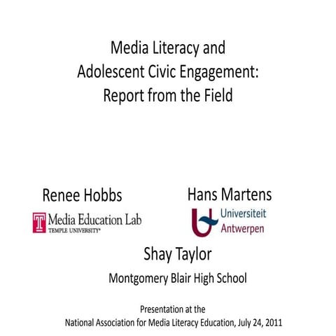 Media Literacy and Civic Engagement: Report from the Field | PPT