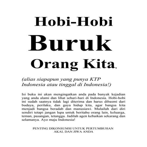 Hobi Hobi Buruk Orang Kita | DOC