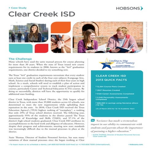 Clear Creek ISD Case Study | Naviance | Hobsons | PDF