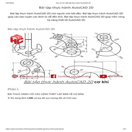 hoccokhi.vn Bài tập thực hành AutoCAD 2D | PDF