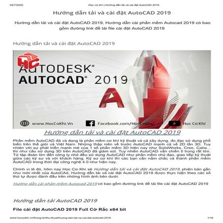 hoccokhi.vn Hướng dẫn tải và cài đặt AutoCAD 2019 | PDF