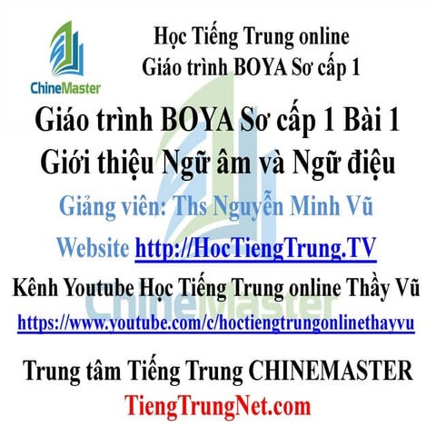 Học tiếng Trung online Bài 1 Giáo trình Hán ngữ BOYA Sơ cấp 1 | PDF